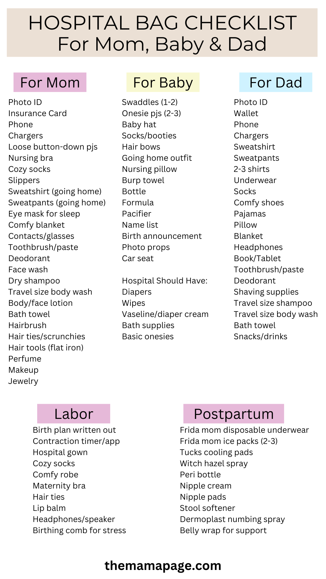 Popular Hospital Bag Checklist for Mom, Dad and Baby | The Mama Page